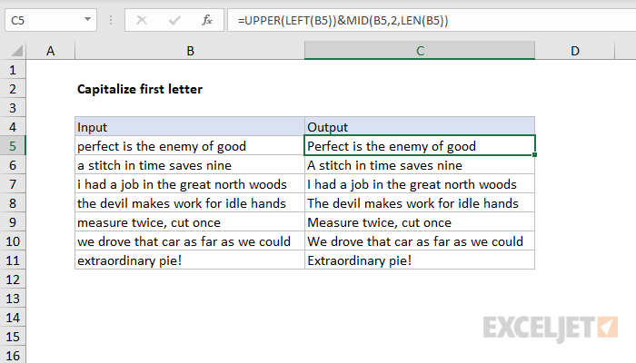 Capitalize First Letter Excel Formula Exceljet